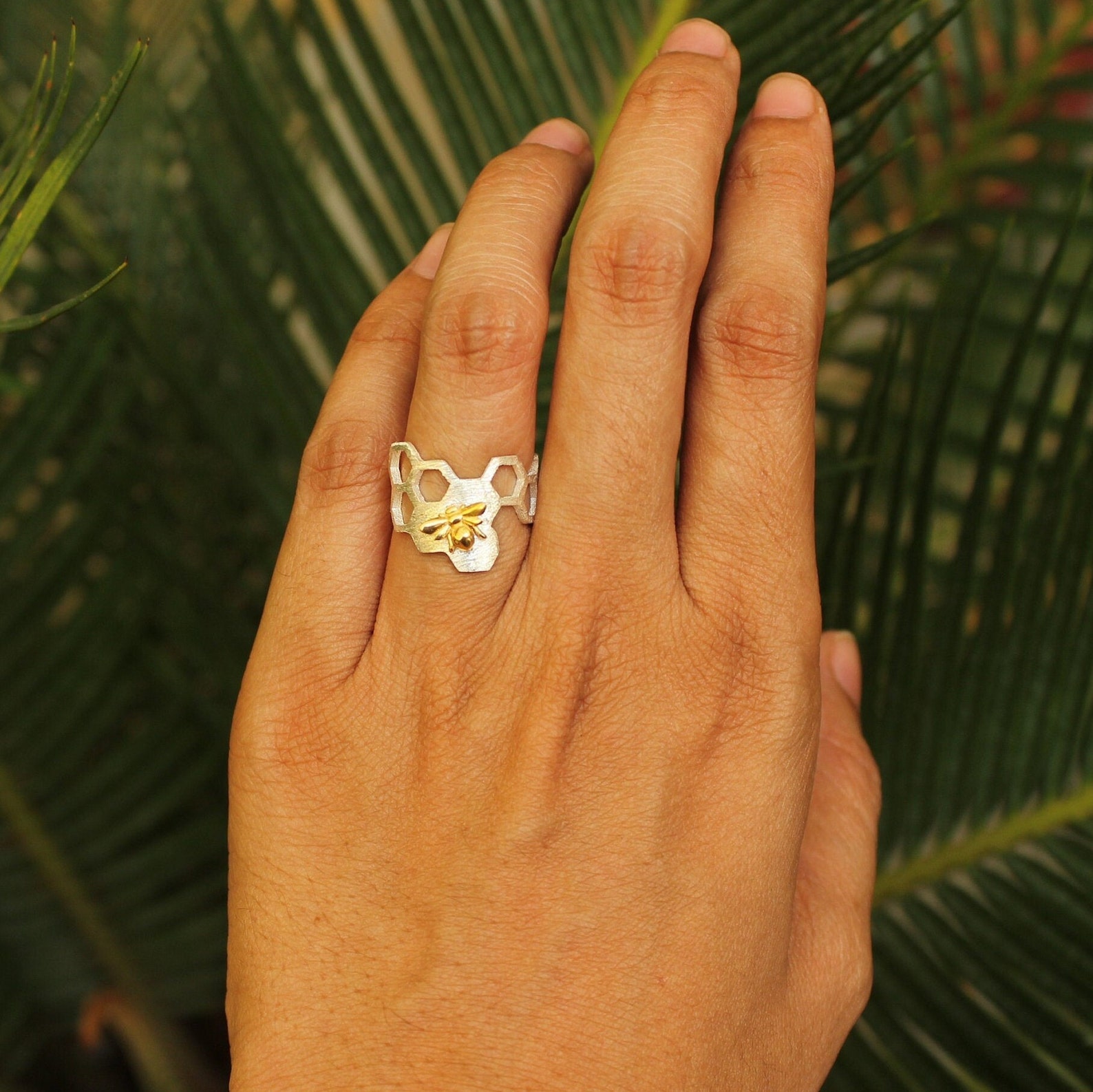 14K Gold Honeycomb Bee Ring Bumble Bee Ring Bee Inspired | Etsy