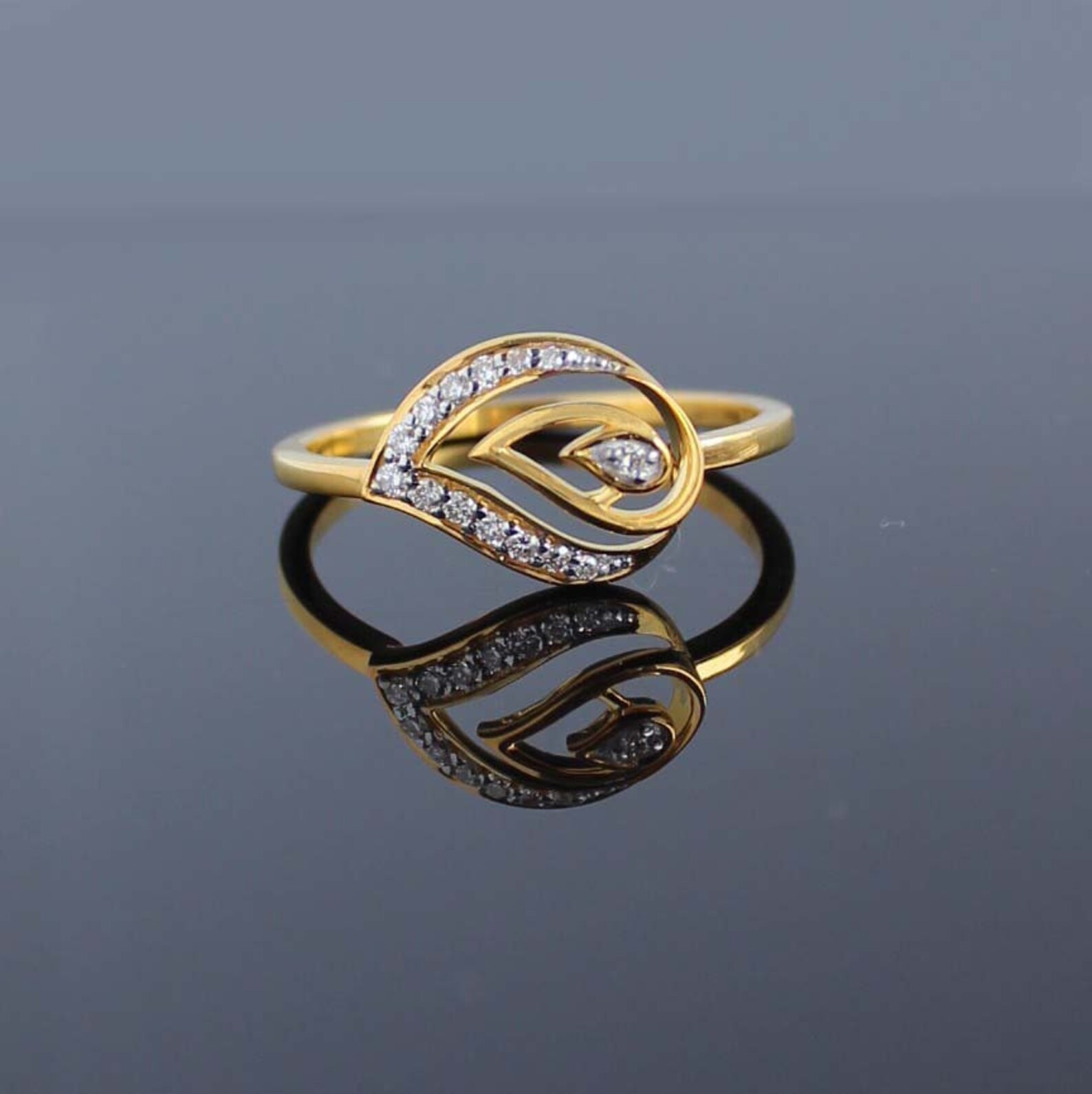 Gold Diamond Leaf Ring Leaf Shape Diamond Ring Nature - Etsy