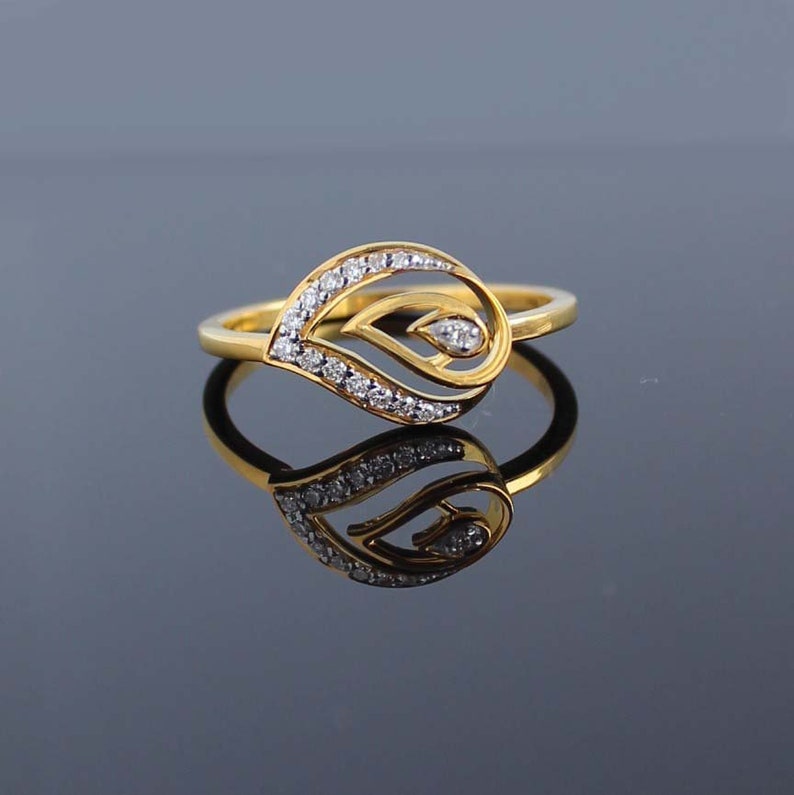 Gold Diamond Leaf Ring Leaf Shape Diamond Ring Nature - Etsy