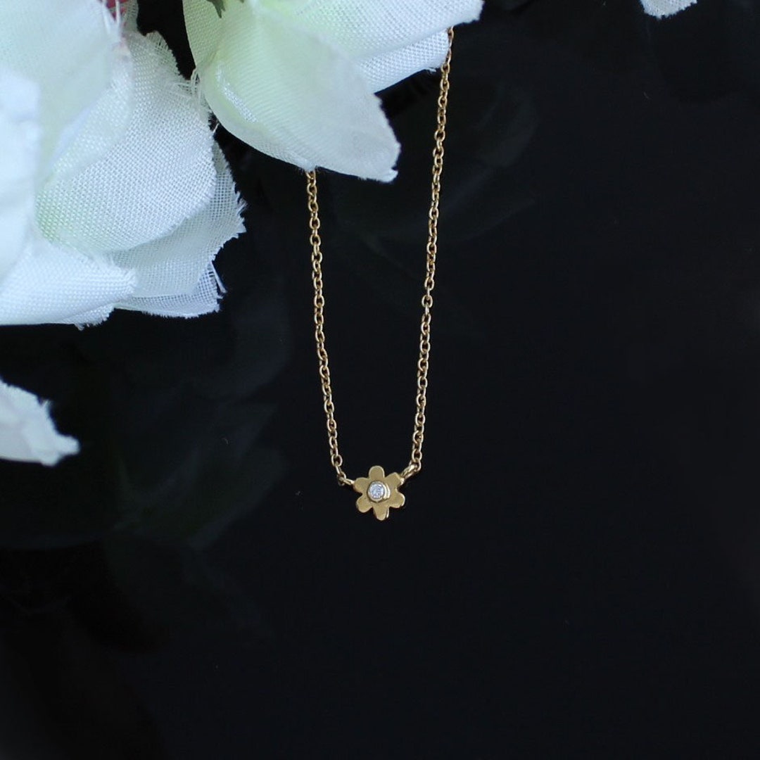 Gold Flower Necklace - Tiny Flower Necklace - Blossom Flower Necklace ...