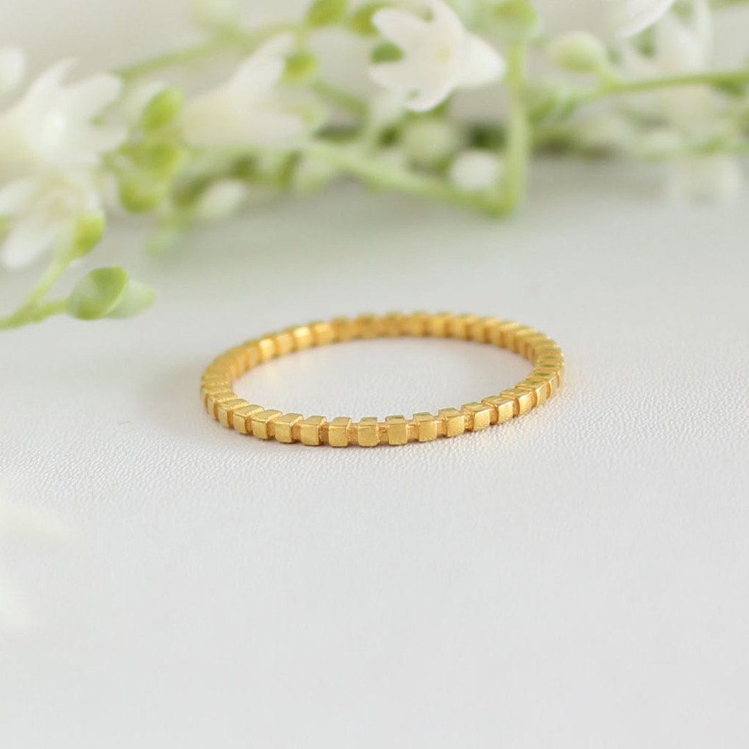 14K Gold Square Block Ring - Gold Tiny Square Eternity Band - Gold ...