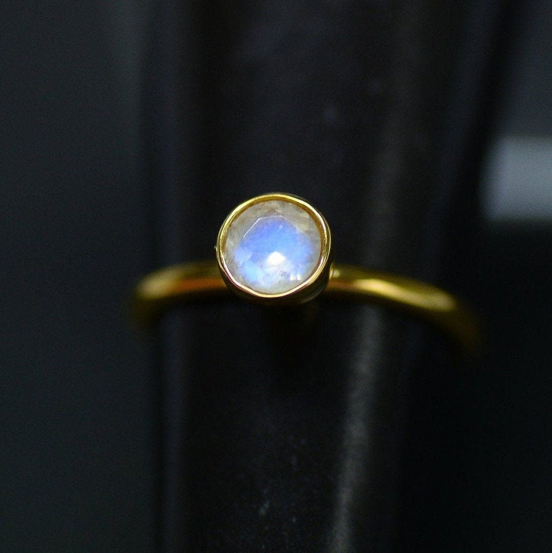 Bezel Set Moonstone Ring - Rainbow Moonstone Ring - Gold Gemstone Ring ...