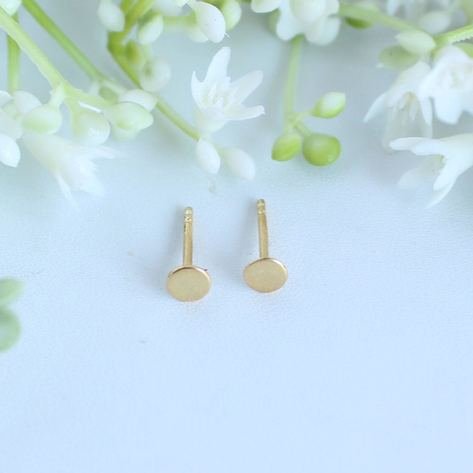 Plain Round Gold Studs, Solid Gold Earrings for Women, Minimalist Pure ...