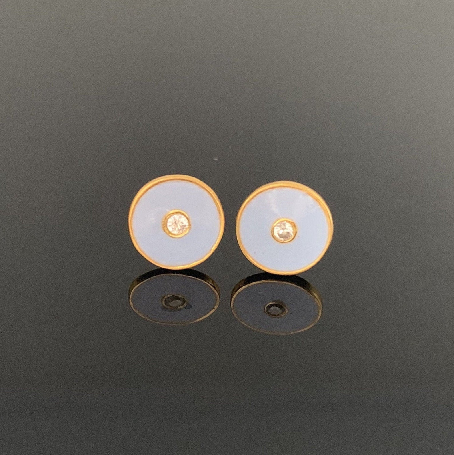 Light Blue Enamel Diamond Studs Gold Enamel Studs Round - Etsy