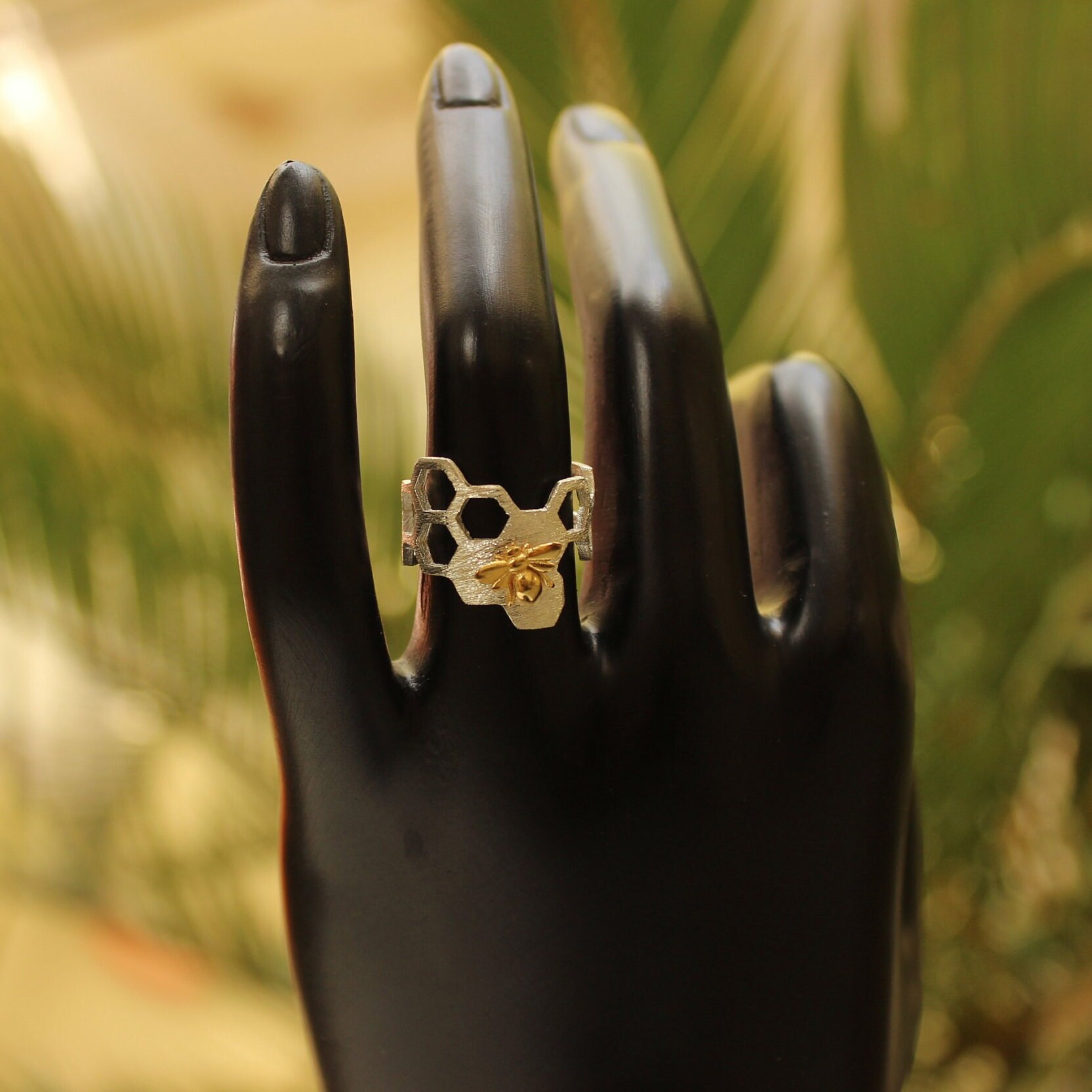 14K Gold Honeycomb Bee Ring Bumble Bee Ring Bee Inspired | Etsy