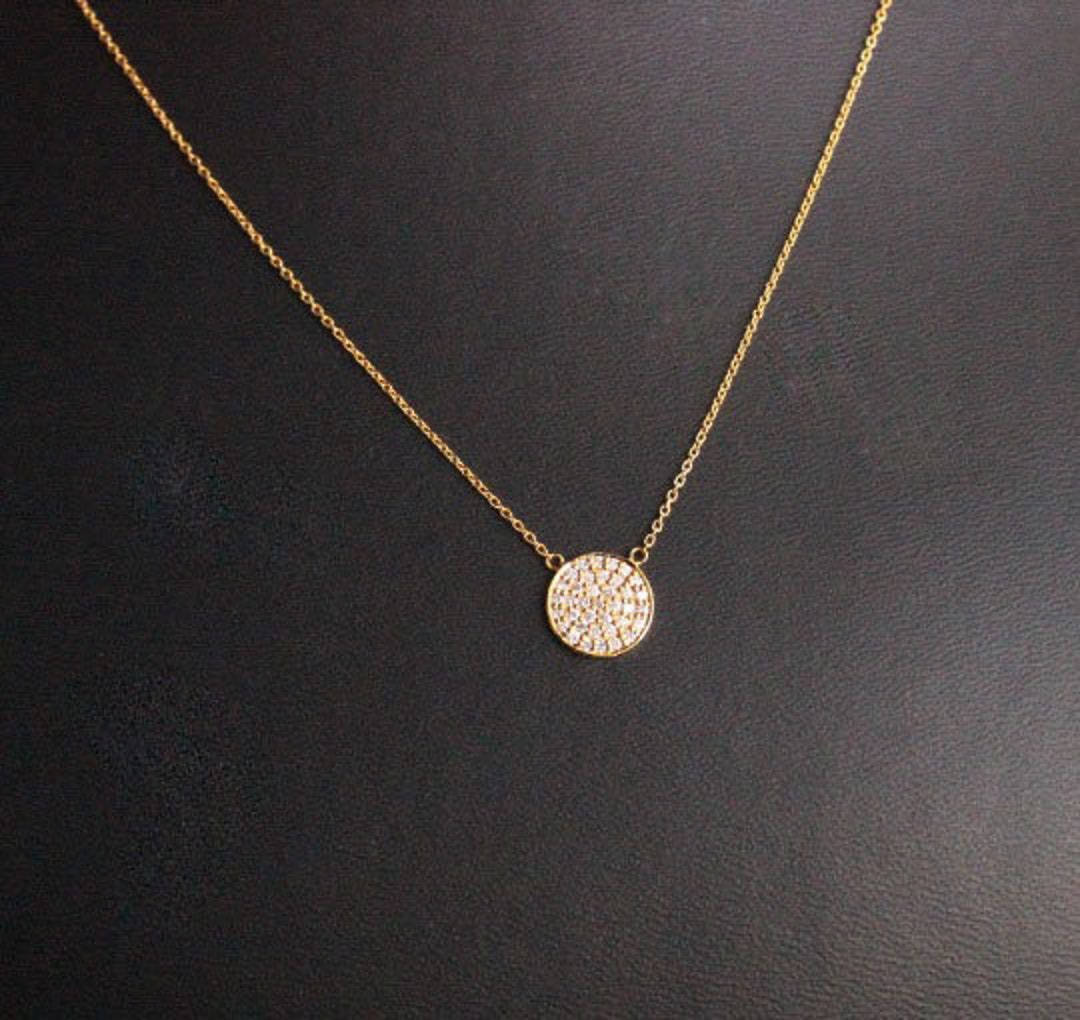 Gold Diamond Disc Necklace: Solid Gold Round Pendant - Etsy