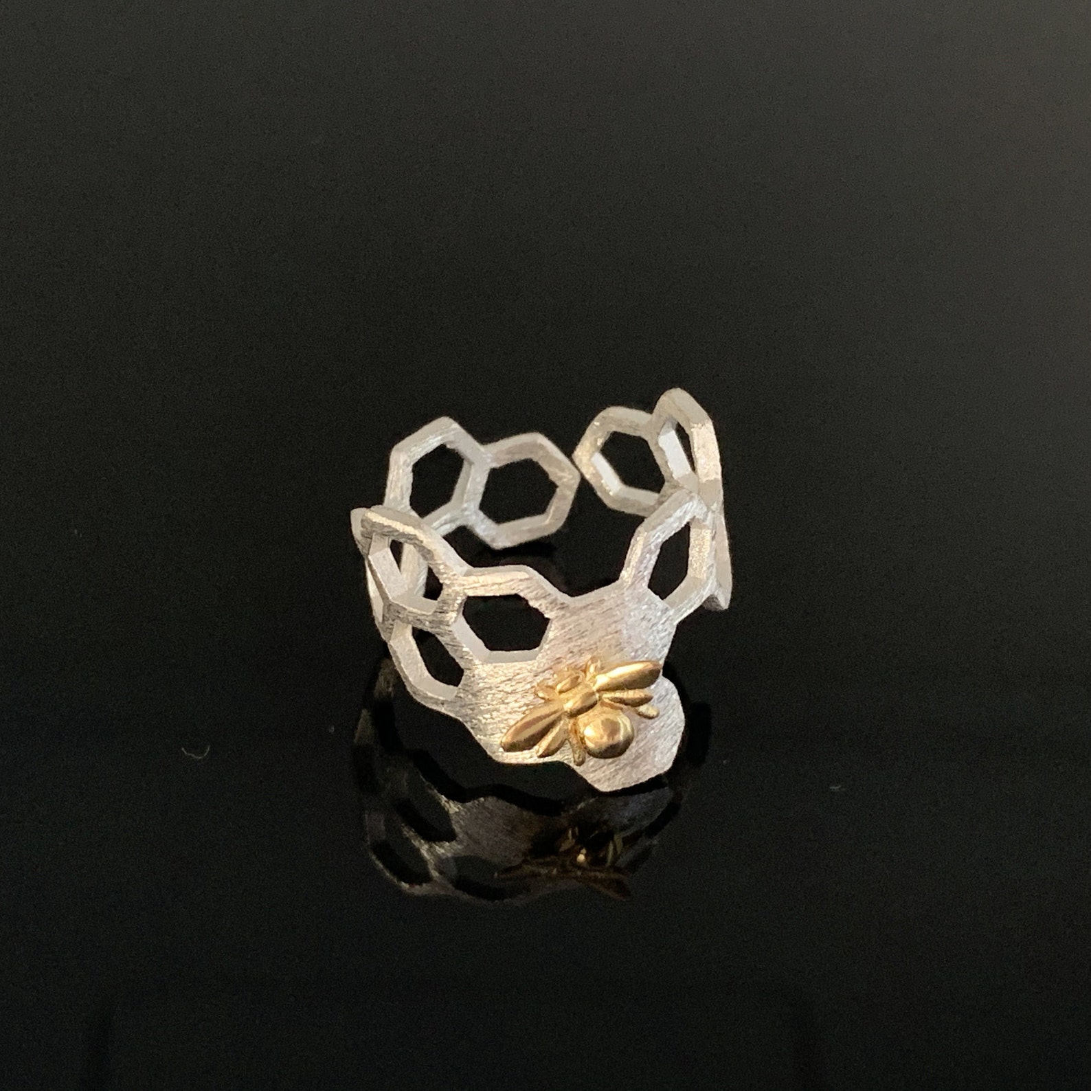 14K Gold Honeycomb Bee Ring Bumble Bee Ring Bee Inspired | Etsy