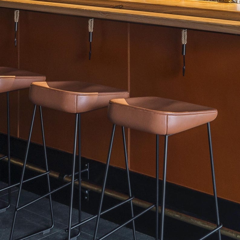 Modern Leather Bar Stool: Minimalist Kitchen Island Seating - Wave - Etsy