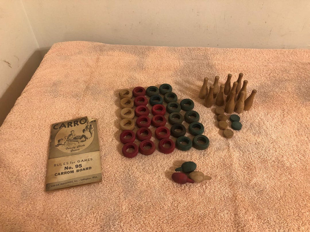Vintage Lot of 48 Wood Carrom Board Pieces With Instructions - Etsy