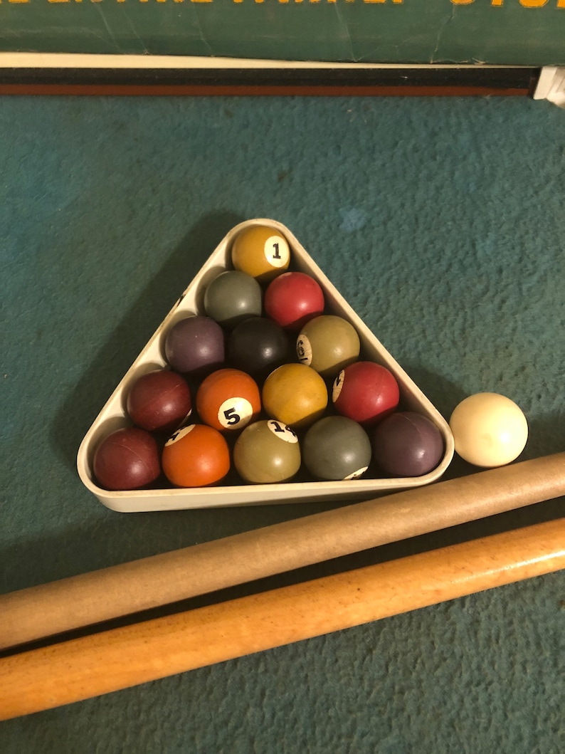 Vintage Tudor Pool Table Complete Set Balls Triangle Cue Sticks - Etsy