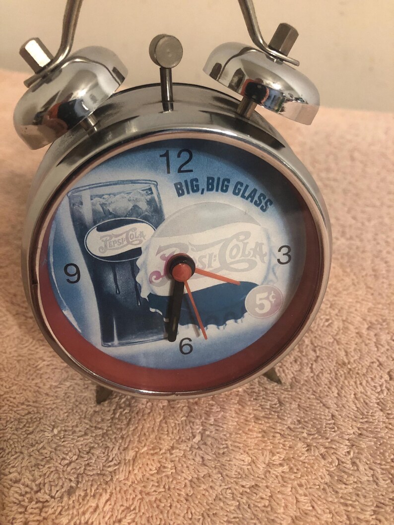 Vintage Pepsi Big Big Glass Alarm Clock Battery Operated Keeps Great ...
