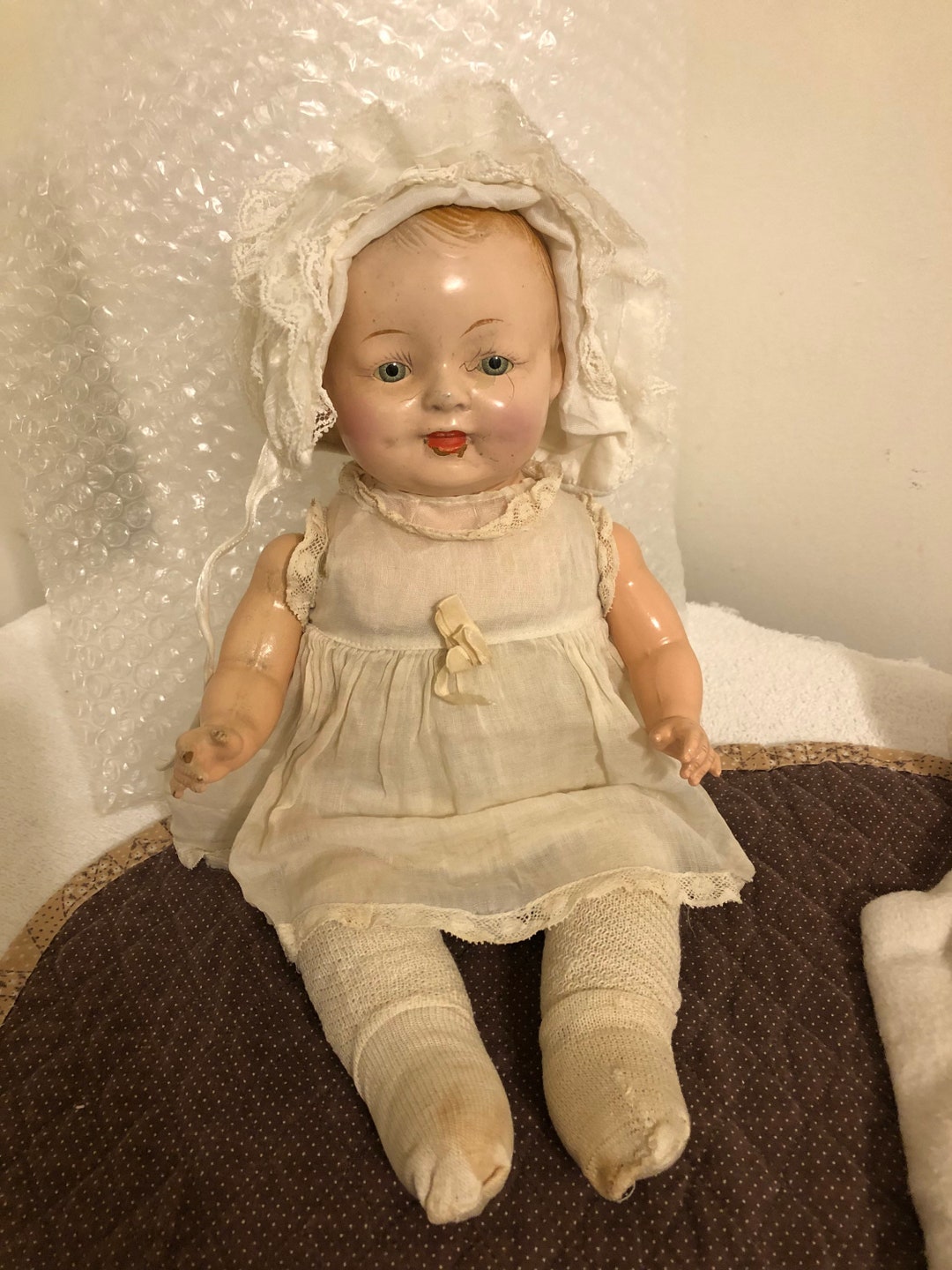 Vintage 1920s Composition Doll With Weighted Open And Close Eyes 14 Tall Original Clothing Etsy