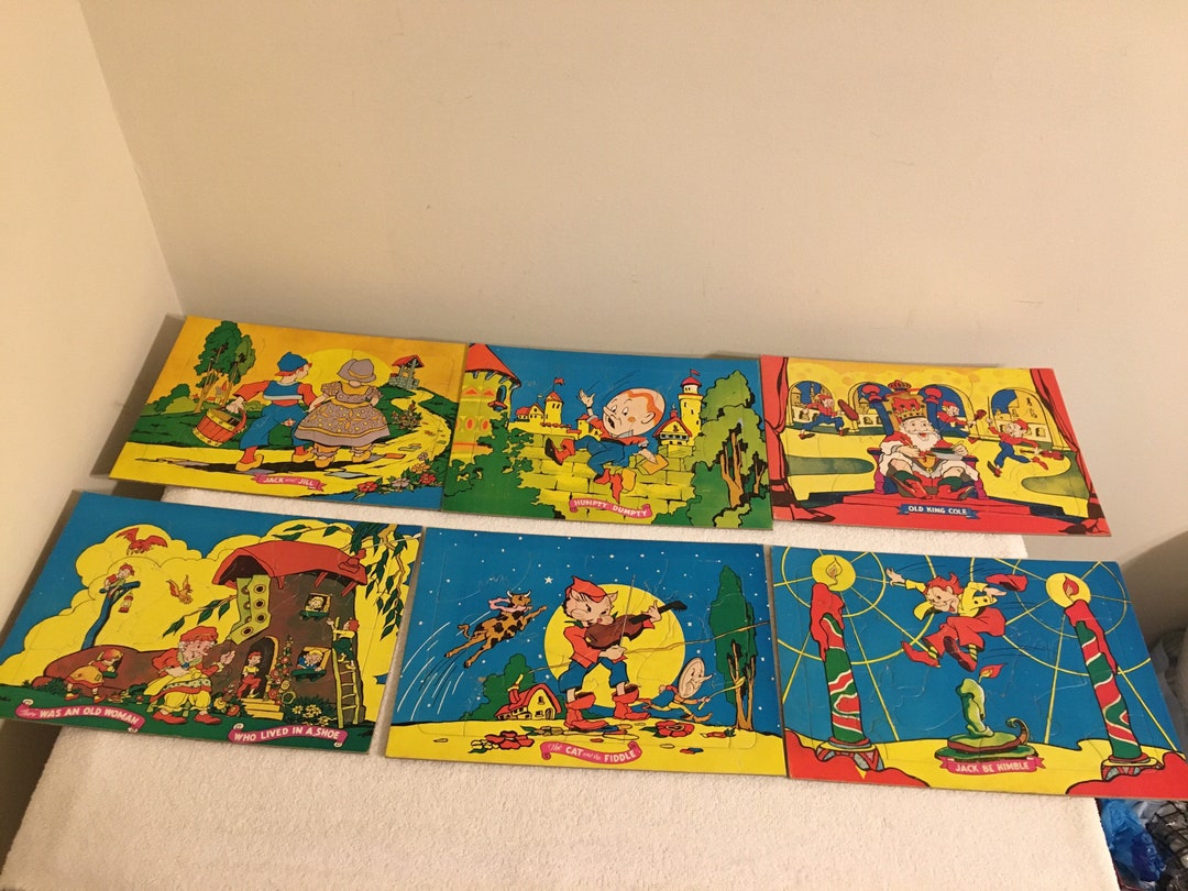 Vintage 1950’s Nursery Rhymes Frame Tray Puzzles Lot of 6 With Animal ...