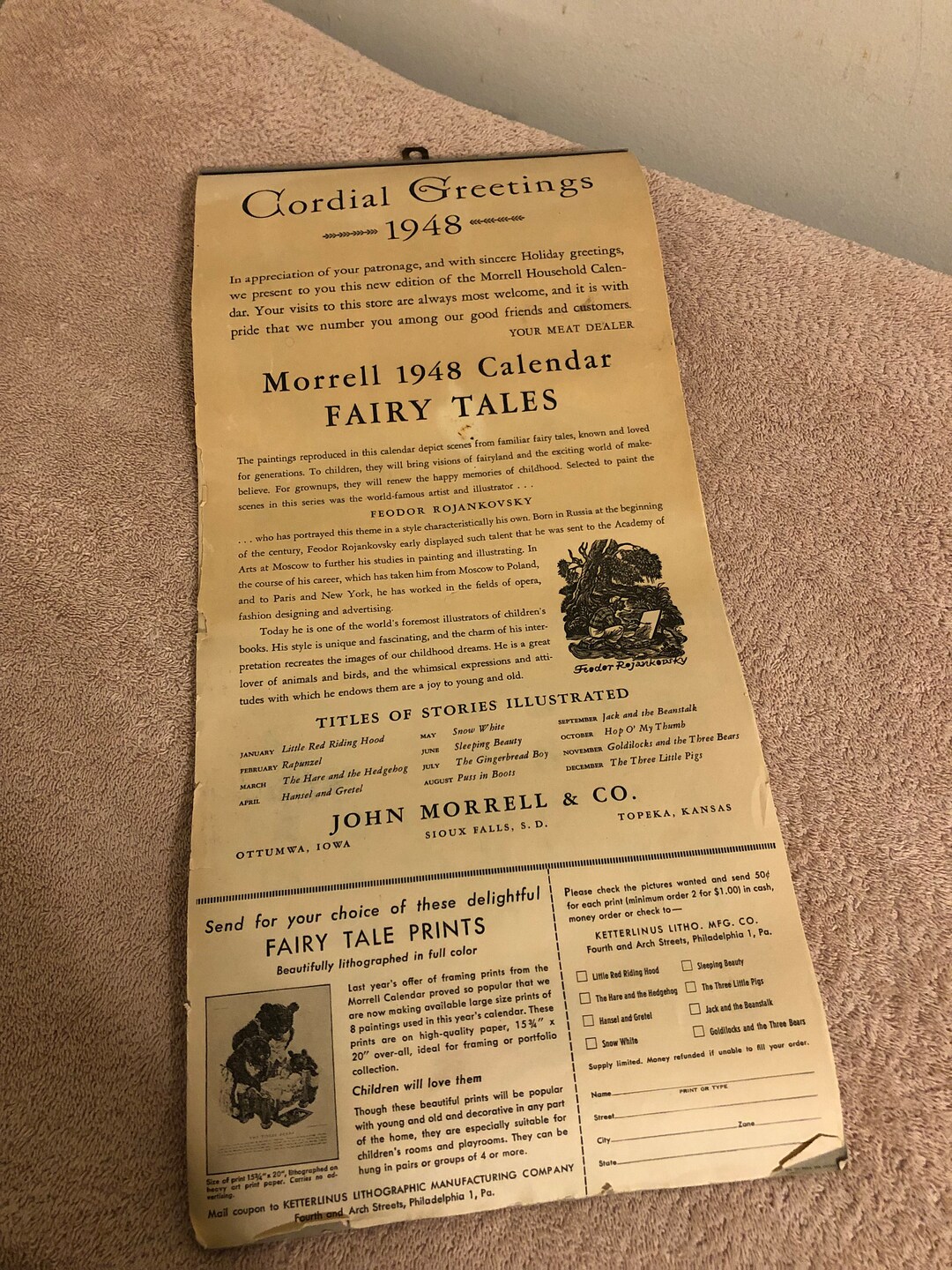 Vintage 1948 Morrell & Company Fairy Tales Calendar Complete Feodor ...