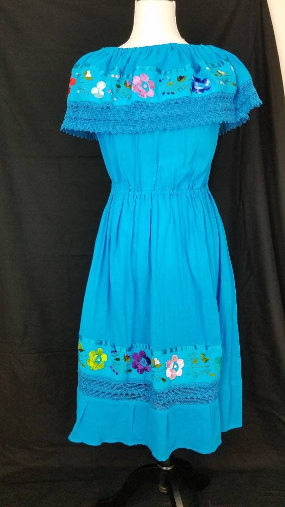 Embroidered Mexican Off the Shoulder dress one size | Etsy