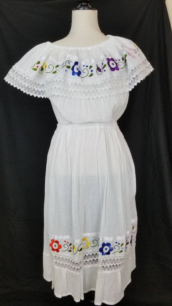 Embroidered Mexican Off the Shoulder dress one size | Etsy