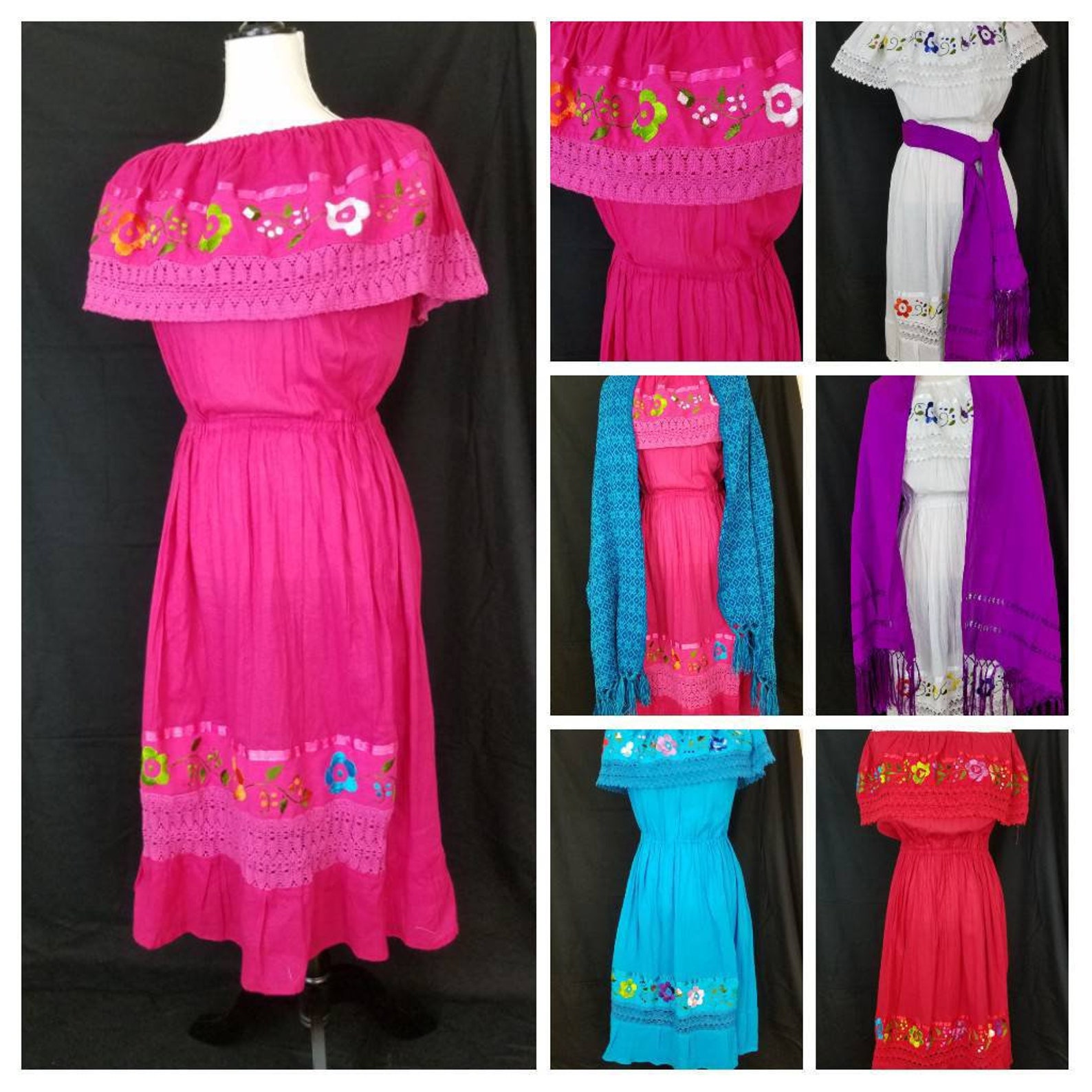 Embroidered Mexican Off the Shoulder dress one size | Etsy