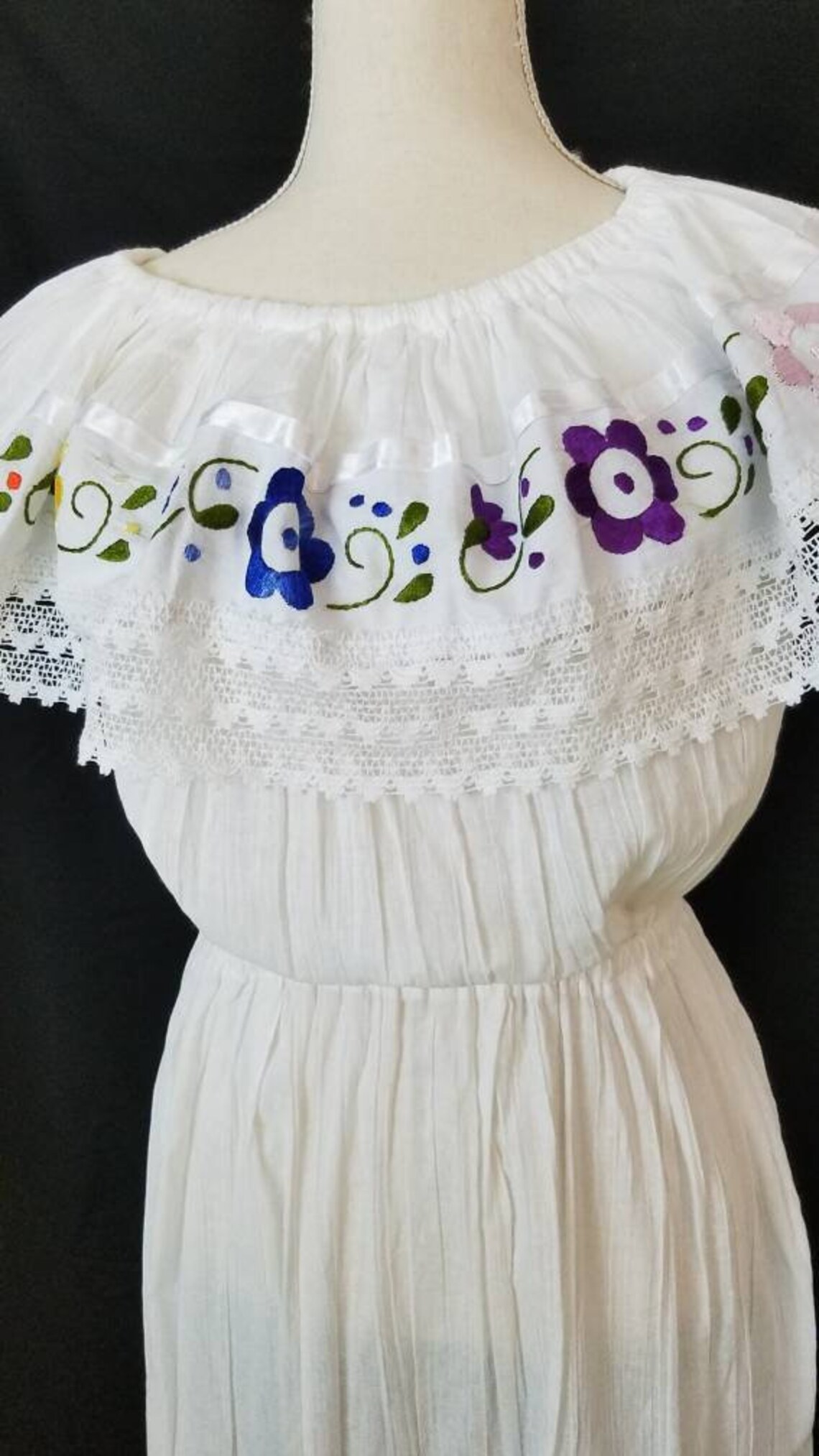 Embroidered Mexican Off the Shoulder dress one size | Etsy