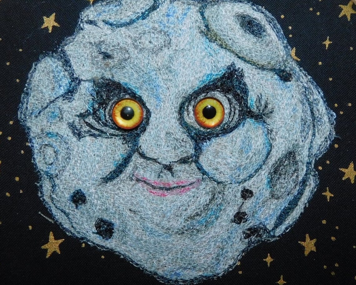 Moon Face Embroidered Unique Grinning Weird Wall Art Could Be | Etsy