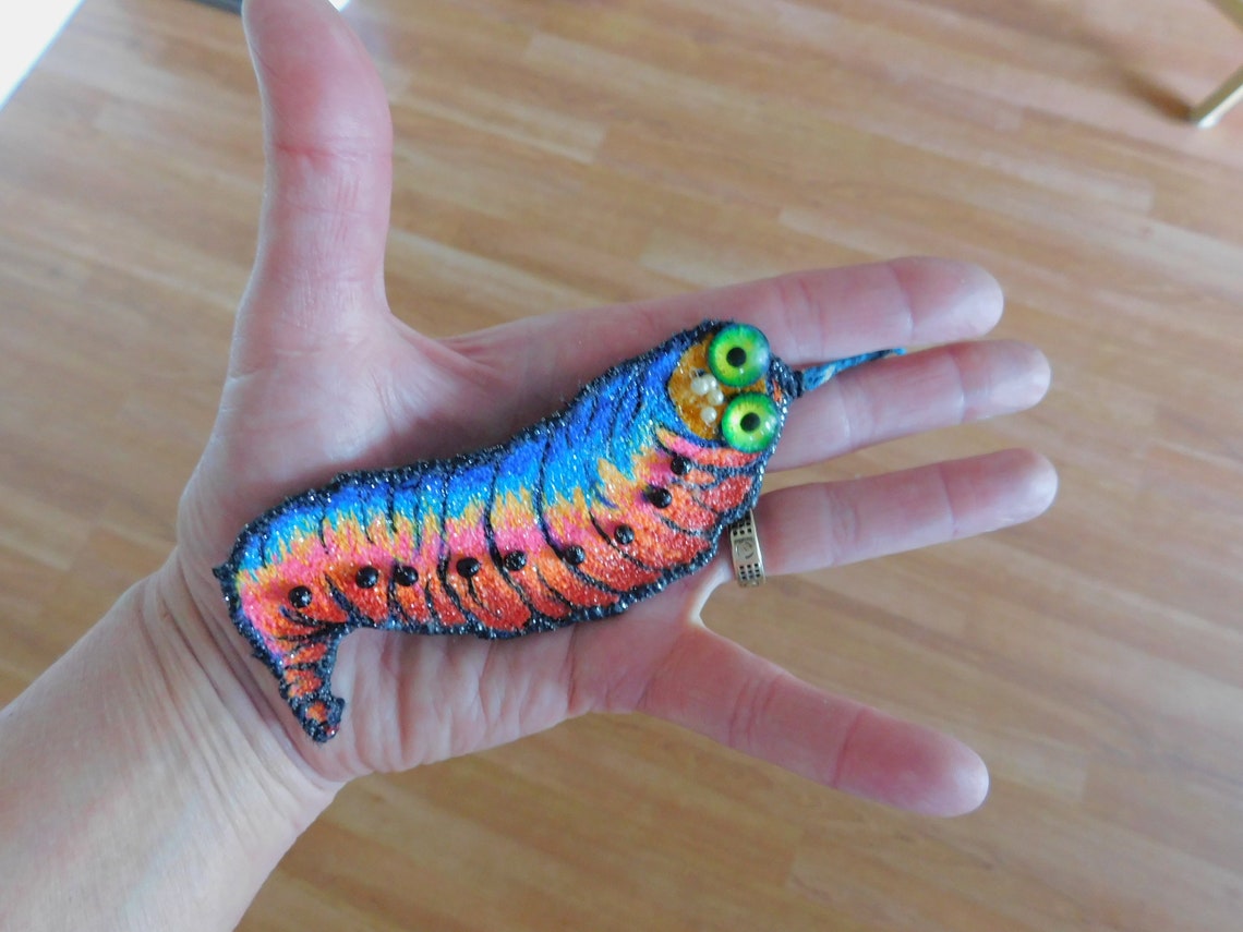 Weird Creepy Maggot Rainbow Worm Embroidered Colorful Wall or - Etsy
