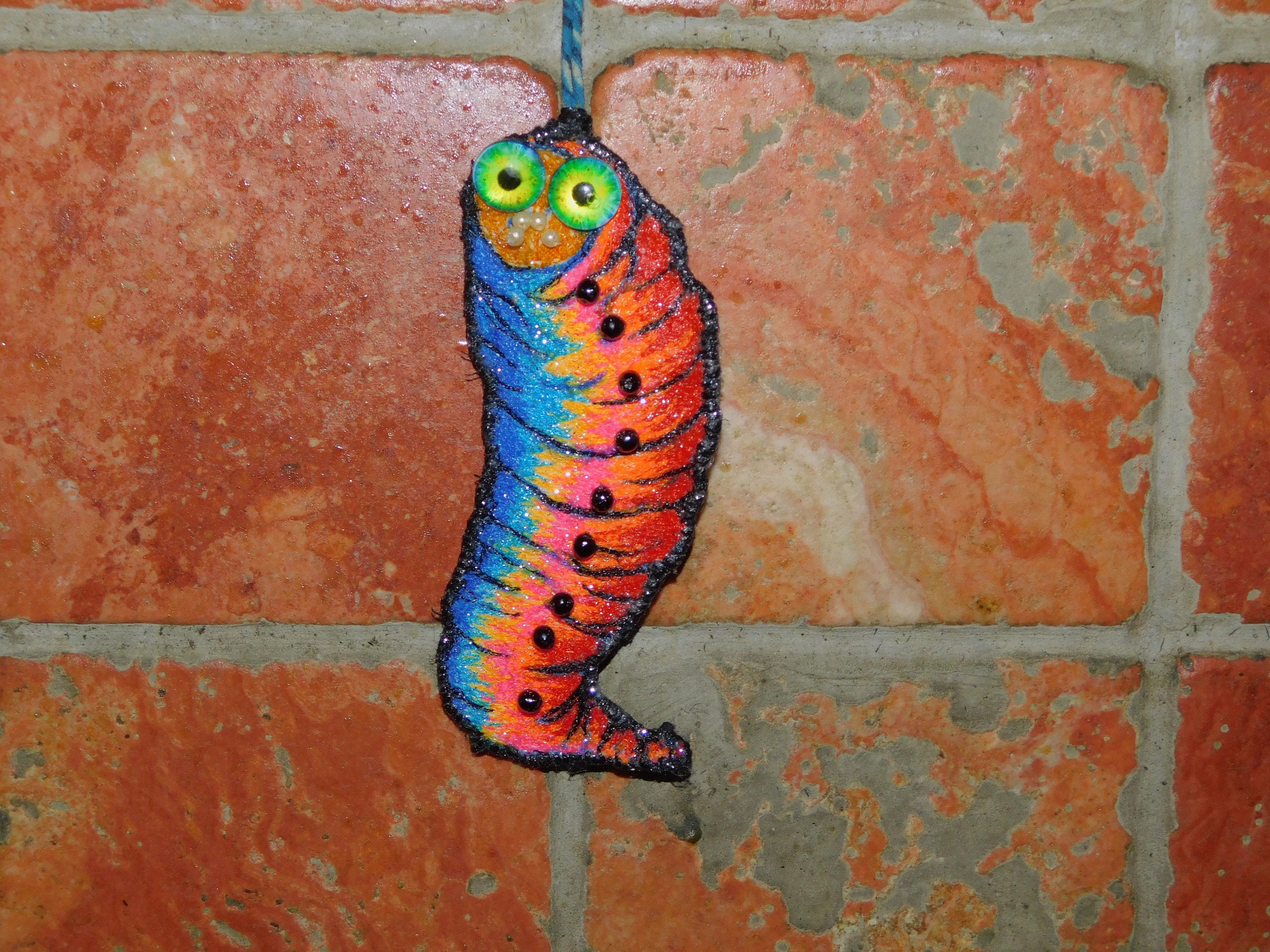 Weird Creepy Maggot Rainbow Worm Embroidered Colorful Wall or Window ...