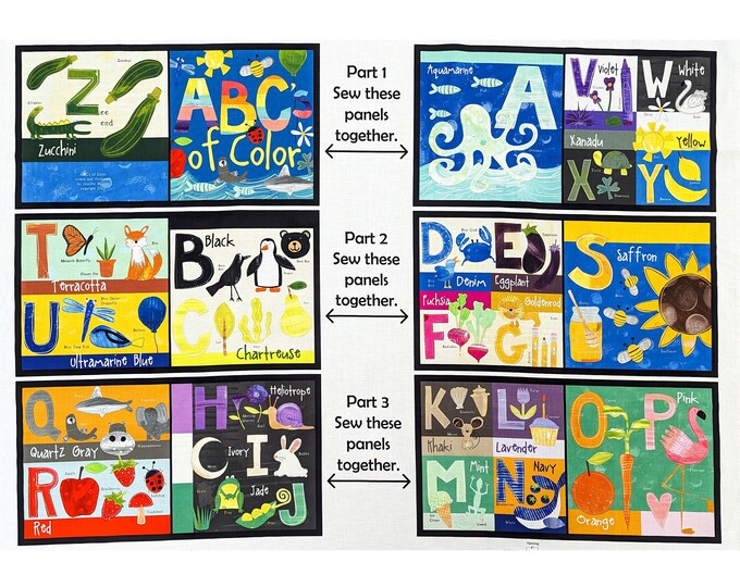 ABC Cloth Book Fabric Panel, 36" Storybook Panel, Abc's of Color, in ...