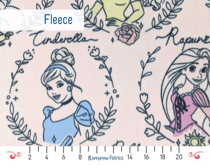 Disney Princess Fleece Fabric by the Yard, Light Pink Background ...