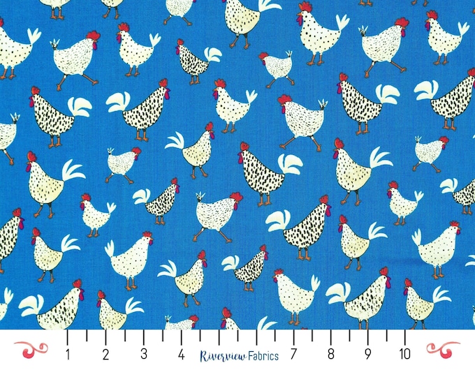 Chickens Fabric by the Yard, Blue, State Fair Collection, Windham ...