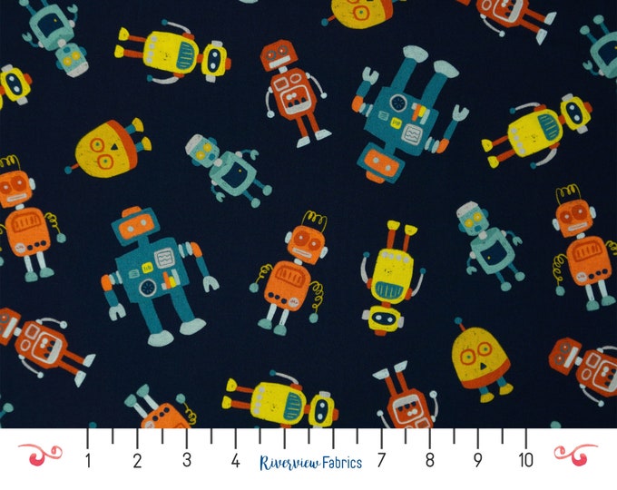 Robot Fabric by the Yard, Navy Blue, Cloud9 Fabrics, 100% Quilting ...