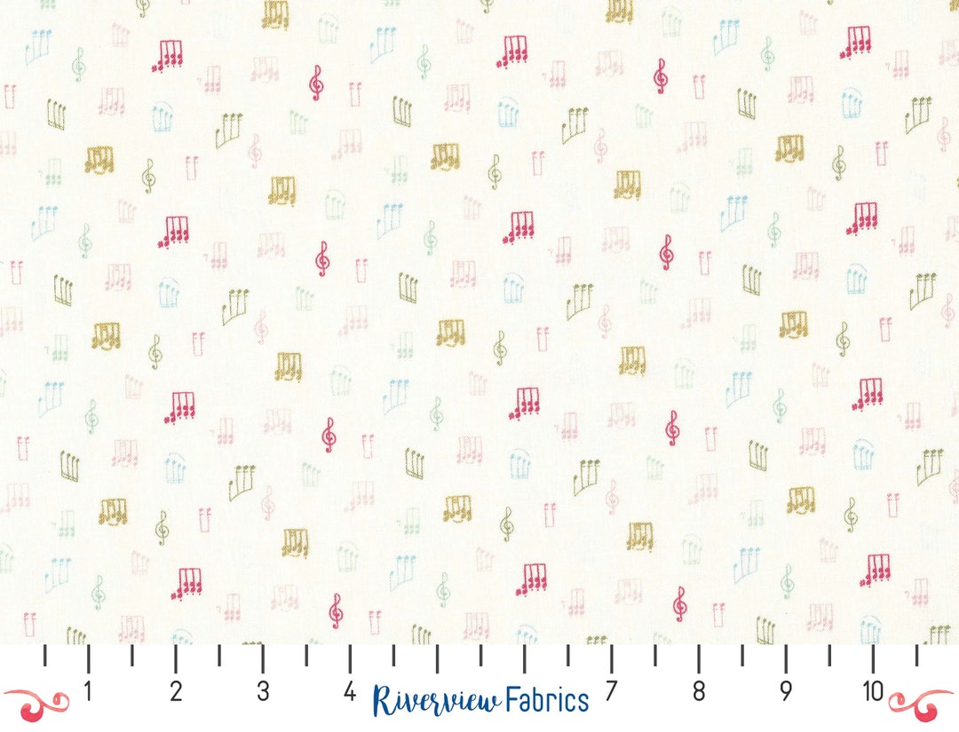 Music Notes Fabric by the Yard, Pink, Blue, Metallic Gold , Cream ...