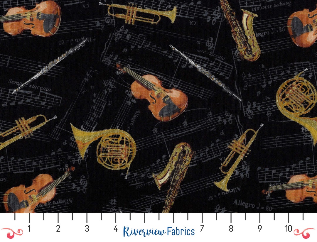 Musical Instruments Fabric, Orchestra Fabric, Symphony Fabric, Quilting ...
