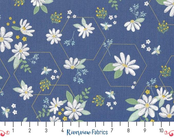 Daisy Fields - Main Floral - Denim Sparkle | Riley Blake | Quilting ...