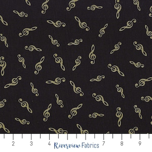 Treble Clef Fabric - Black and Gold, Music Fabric, Quilting Cotton ...