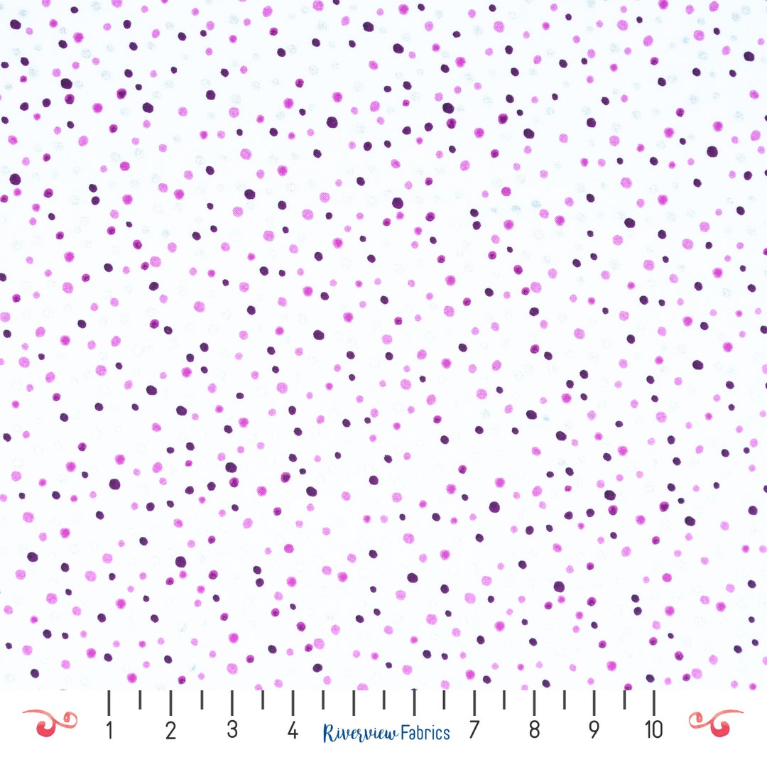 Scattered Dots Fabric by the Yard, Purple and Metallic Silver, White ...