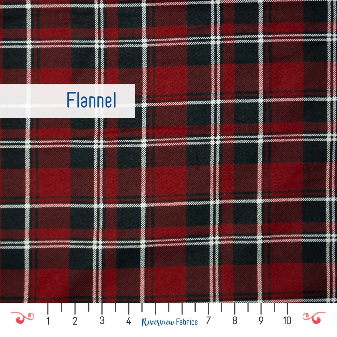 Plaid Flannel Fabric by the Yard, Red and Black and White, Fabric ...