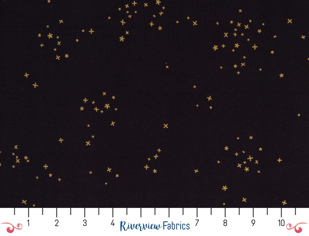 Black With Metallic Gold Stars Fabric by the Yard, Cotton+steel Basics ...