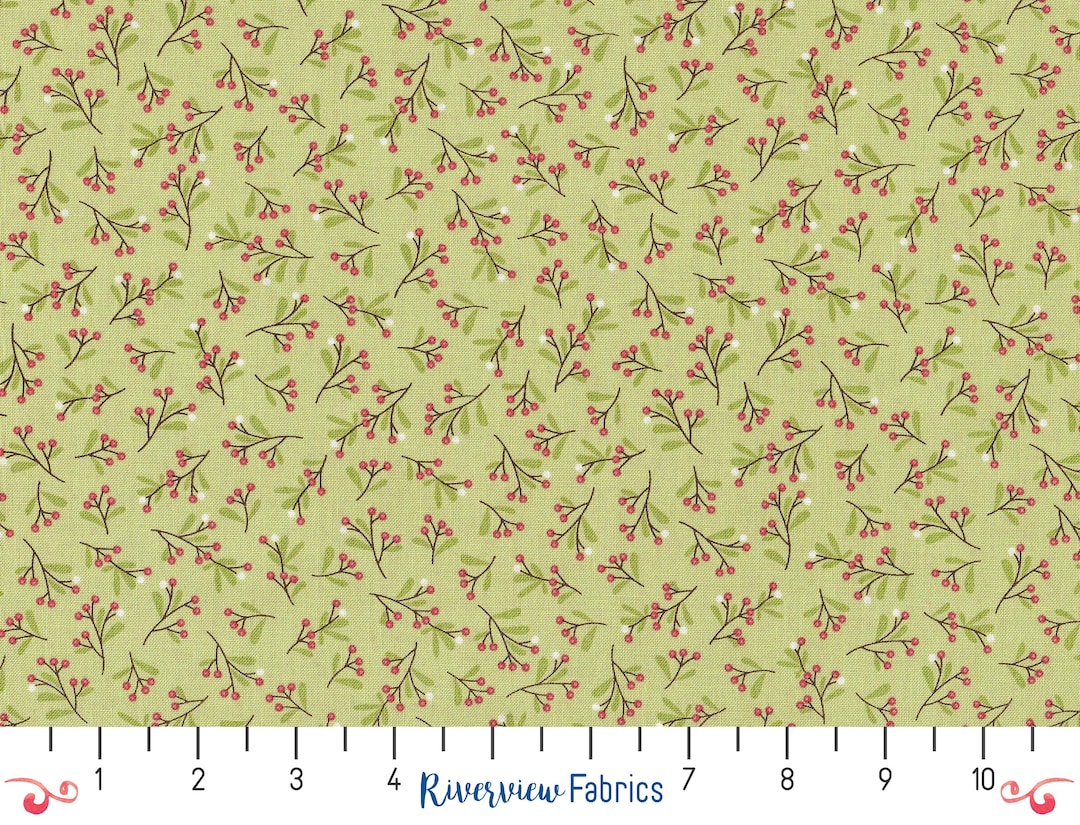 Mistletoe Fabric by the Yard, Green, Cup of Cheer Collection, Maywood ...