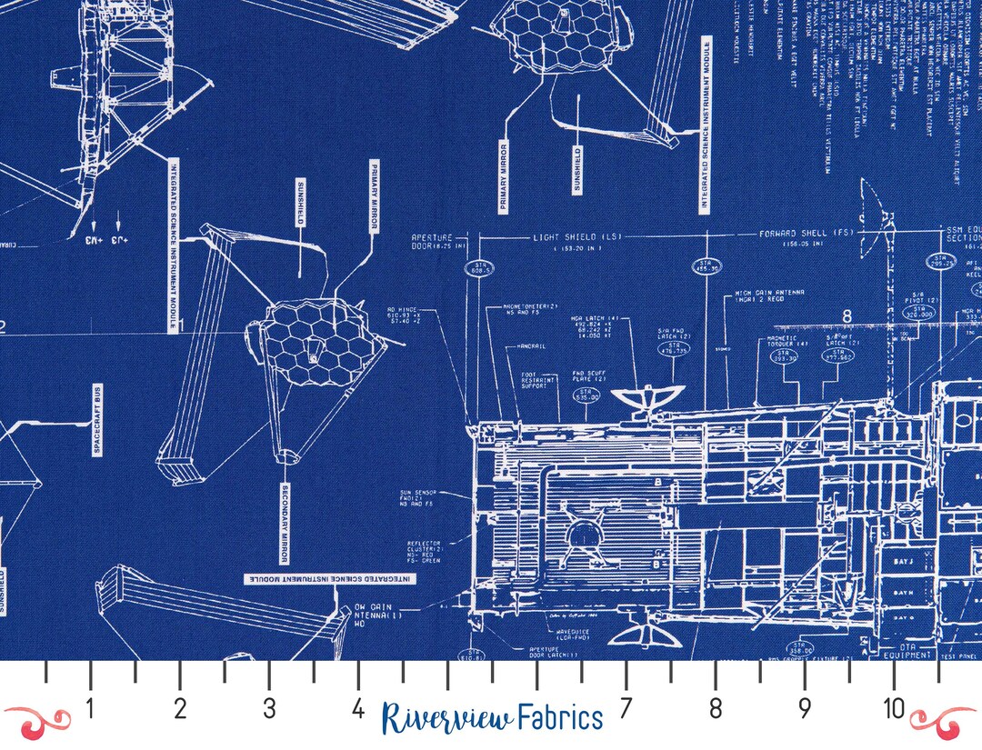 Satellite Blueprints Fabric by the Yard, Blue, the Hidden Universe, RJR ...
