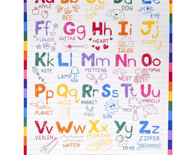 Colorful Alphabet Fabric Panel, White, Color My World Collection, Blank ...