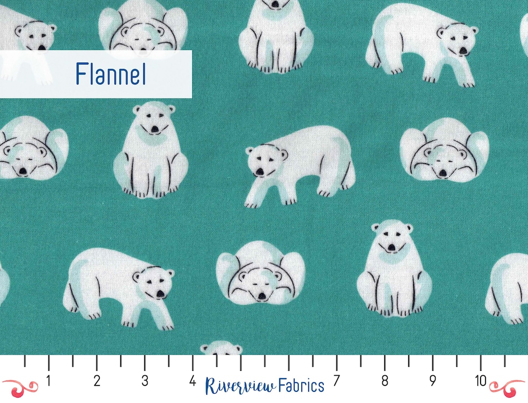 Polar Bear Flannel by the Yard, Teal, Northerly Collection, Cloud9 ...