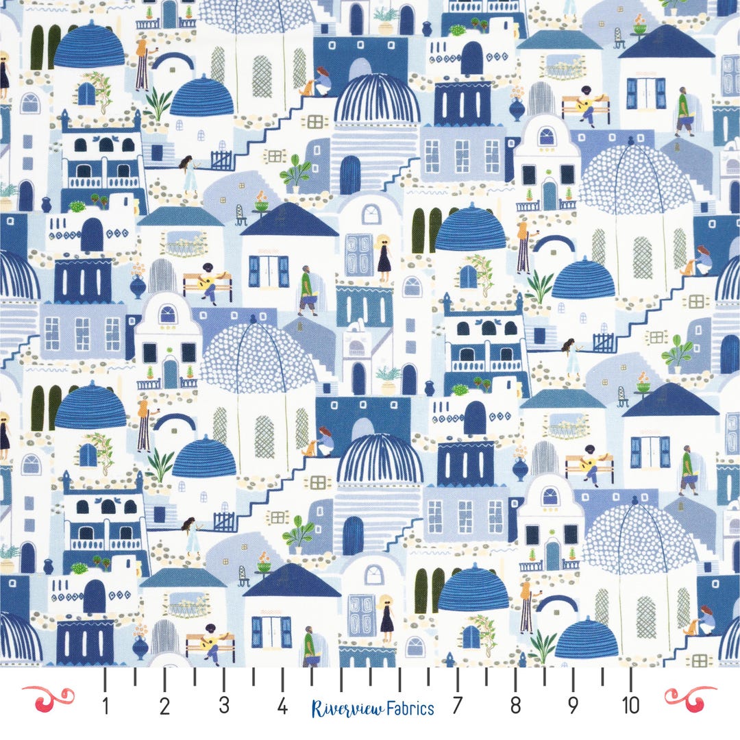 Greek Buildings Fabric by the Yard, Quilting Cotton, Wanderlust ...