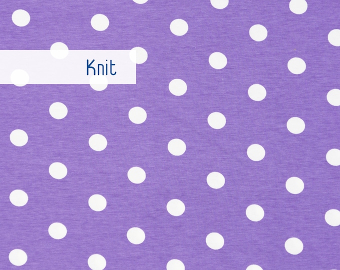 Polka Dot Knit Fabric by the Yard, Purple With White Dots, Cotton Knit ...