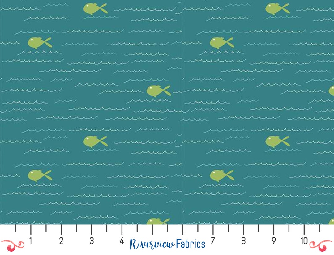 Fish Fabric by the Yard, Teal, Ready Set Splash Collection, Riley Blake ...