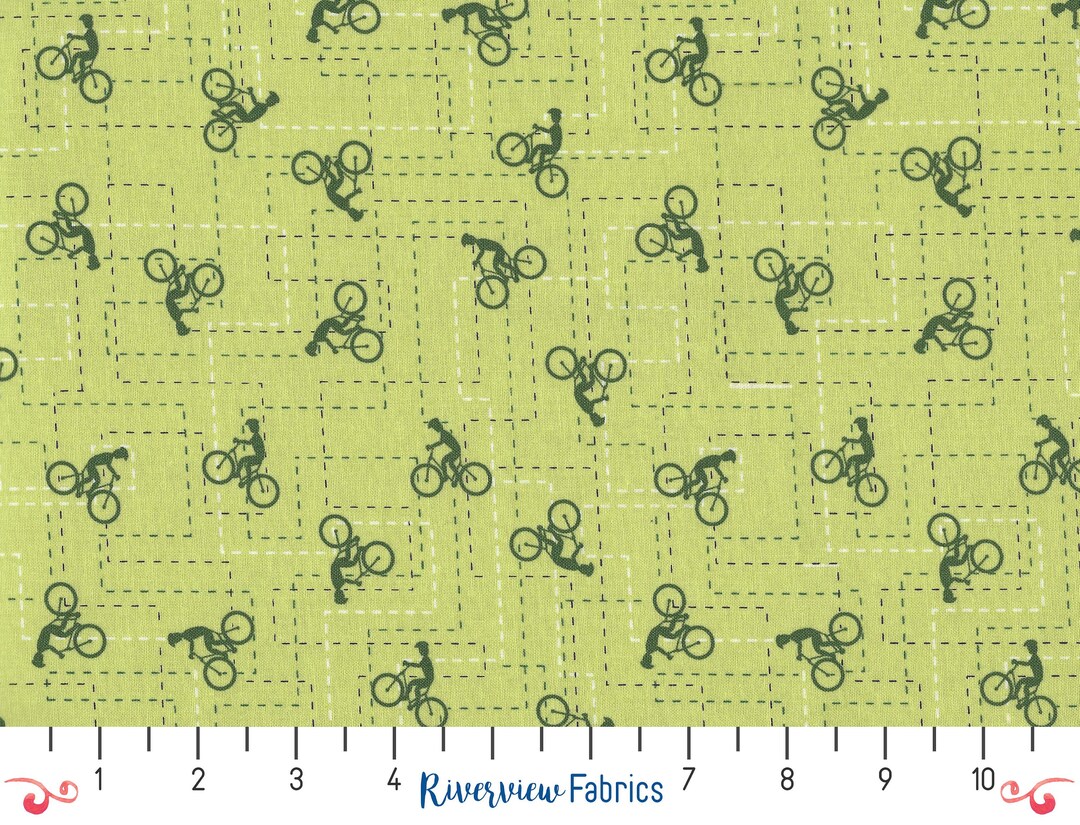 Bicycle Fabric by the Yard, Green Silent Sports Collection, Studio E ...