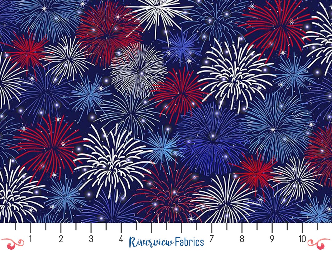 Fireworks Fabric by the Yard, Fourth of July, Patriotic Fabric ...