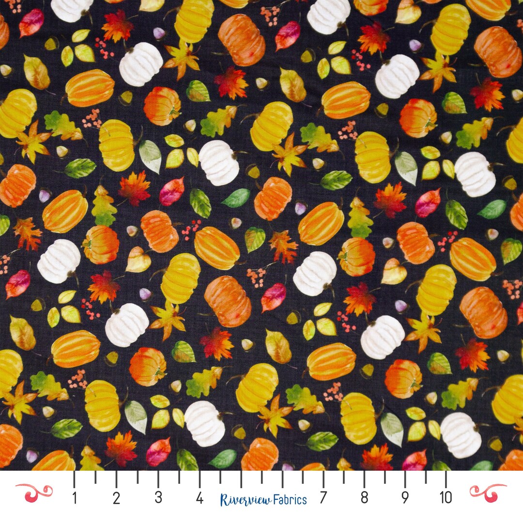 Fall Fabric by the Yard, Black, Gather Together Collection, Camelot Fabrics, 100% Quilting ...