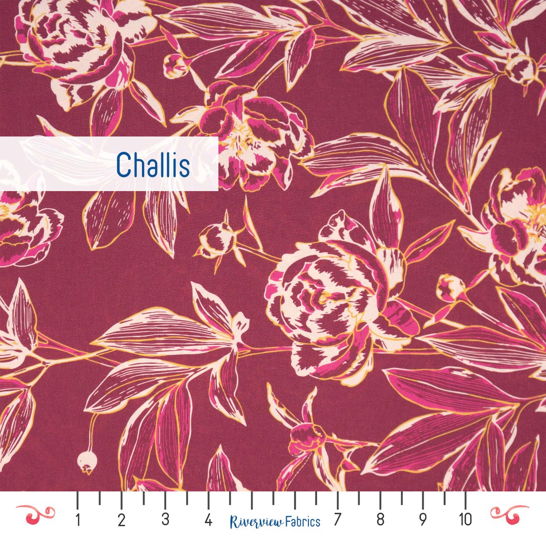 Floral Polyester Challis Fabric by the Yard, Maroon Fabric Merchants ...