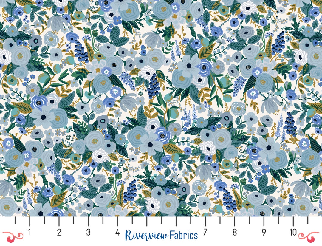 Rifle Paper Floral Fabric by the Yard, Blue, Garden Party Collection ...