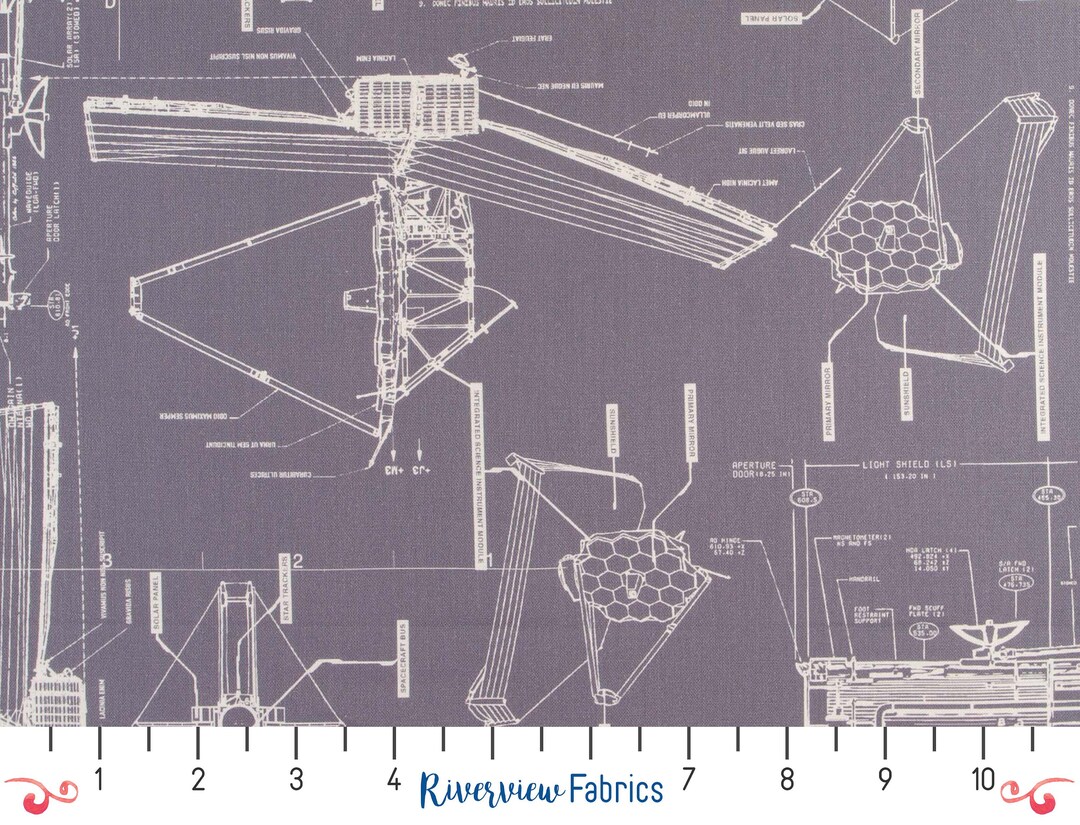 Satellite Blueprints Fabric by the Yard, Dark Gray, the Hidden Universe ...