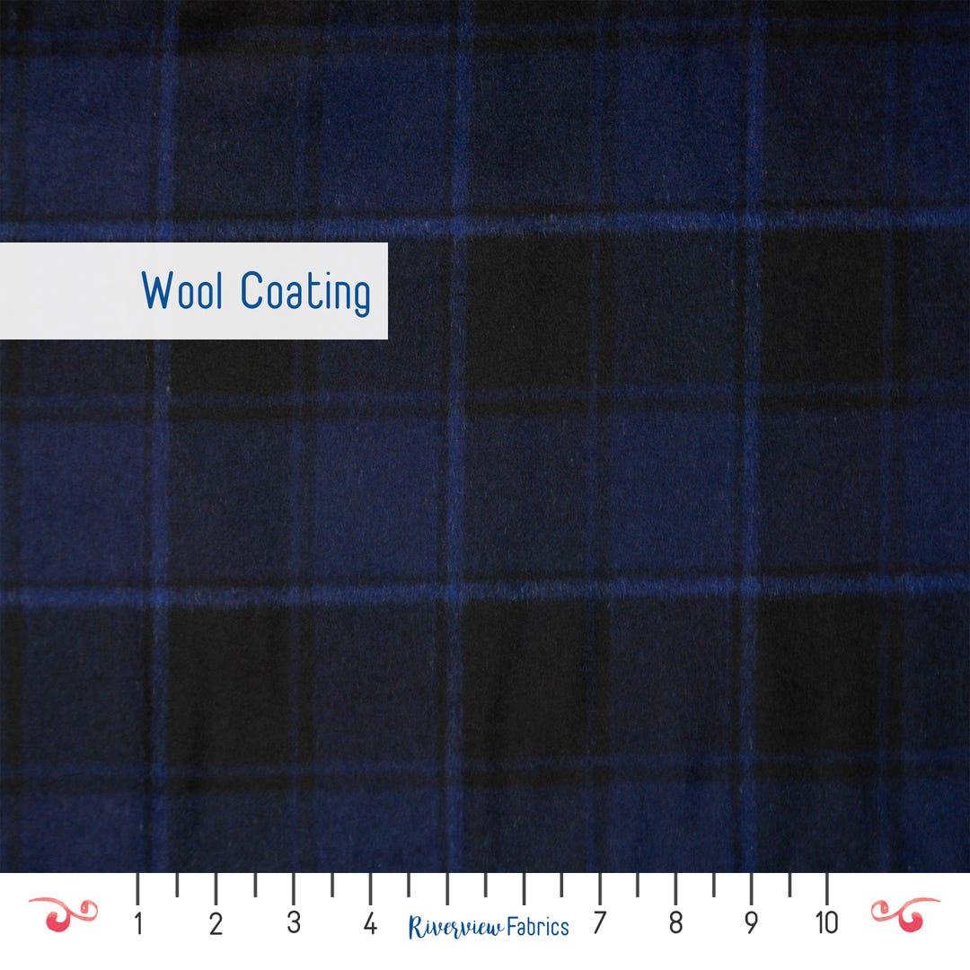 Plaid Wool Coating Fabric by the Yard, Wool and Polyester Blend, Blue ...